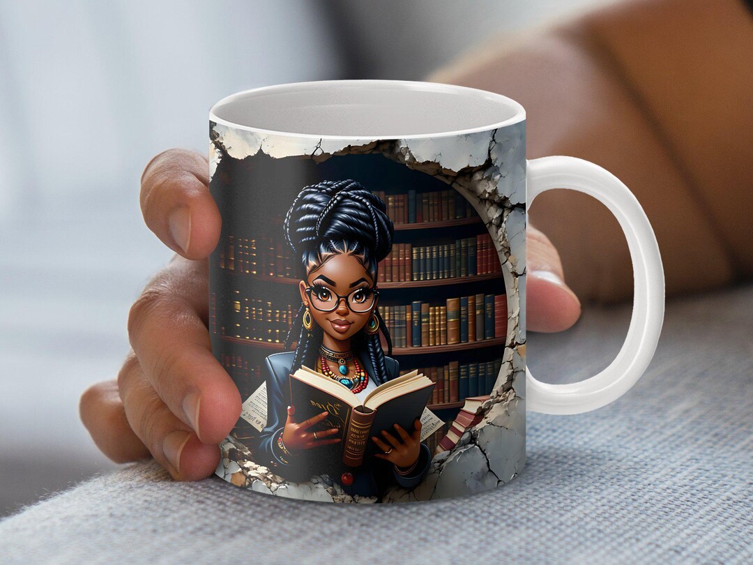African American Reader Digital Download, 3D PNG, Mug Wrap, High ...