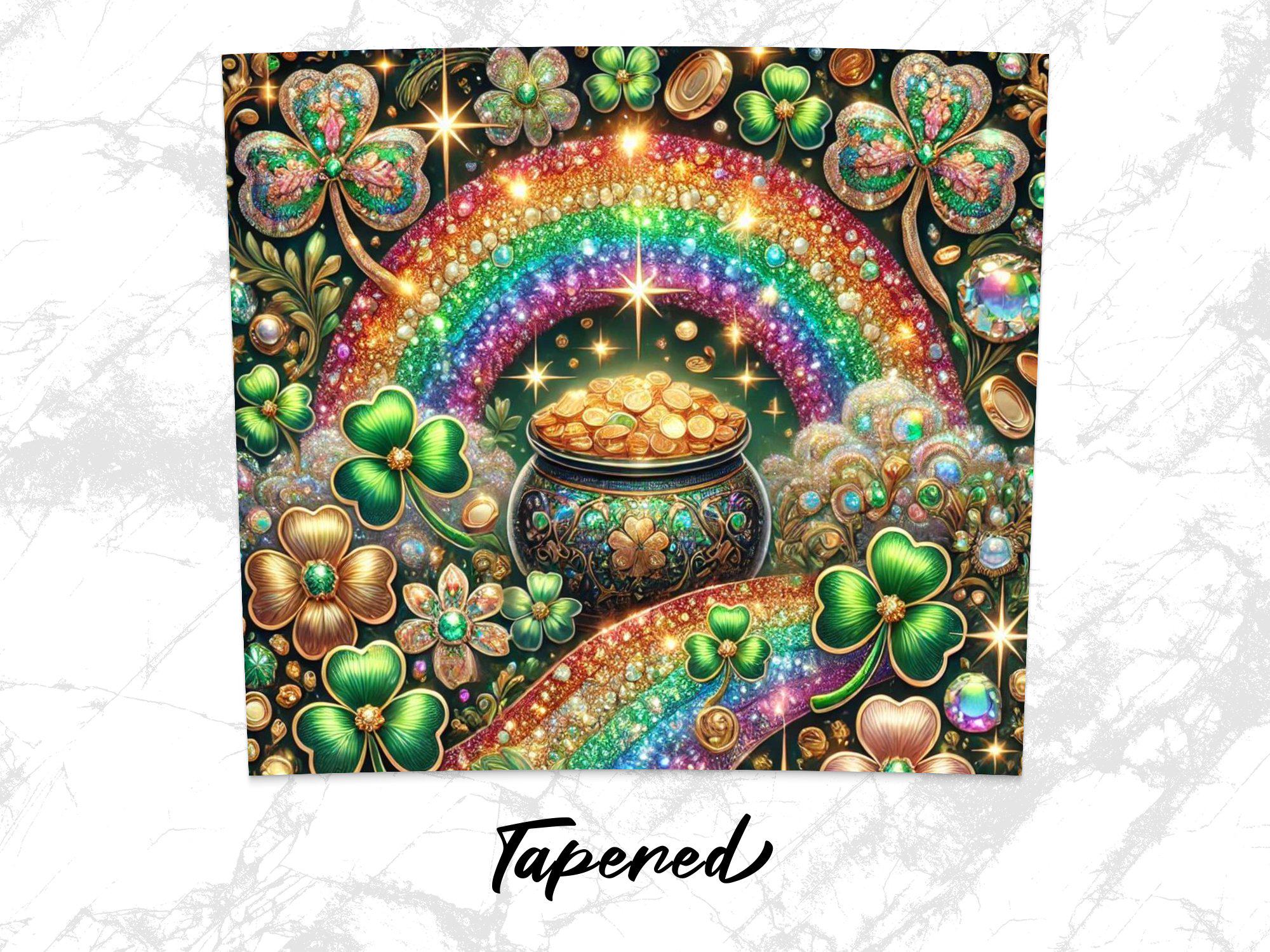 Vibrant Rainbow Pot of Gold Digital Artwork, Shamrocks and Sparkles HD ...