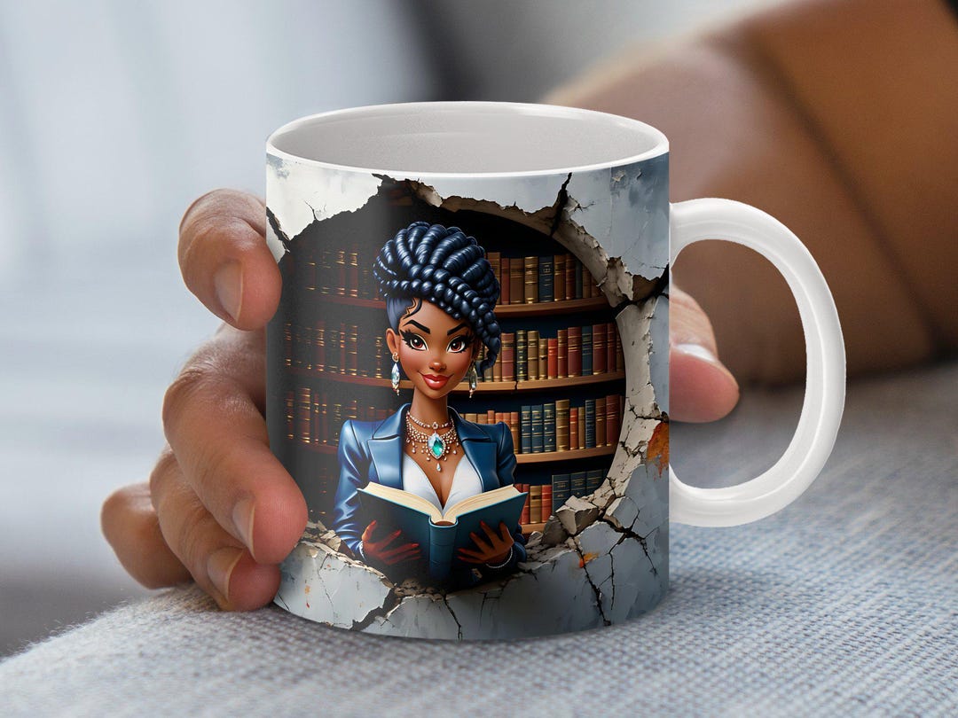 3D African American Reader PNG: Mug Wrap Digital Image (2250x1050 ...