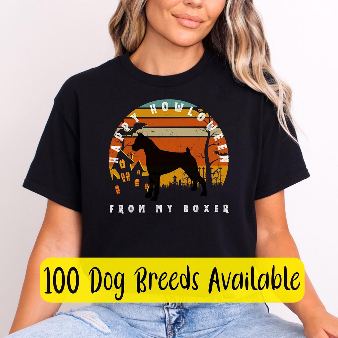 Custom Retro Halloween Dog Breed Shirt, Happy Howl-a-ween Dog Mom ...