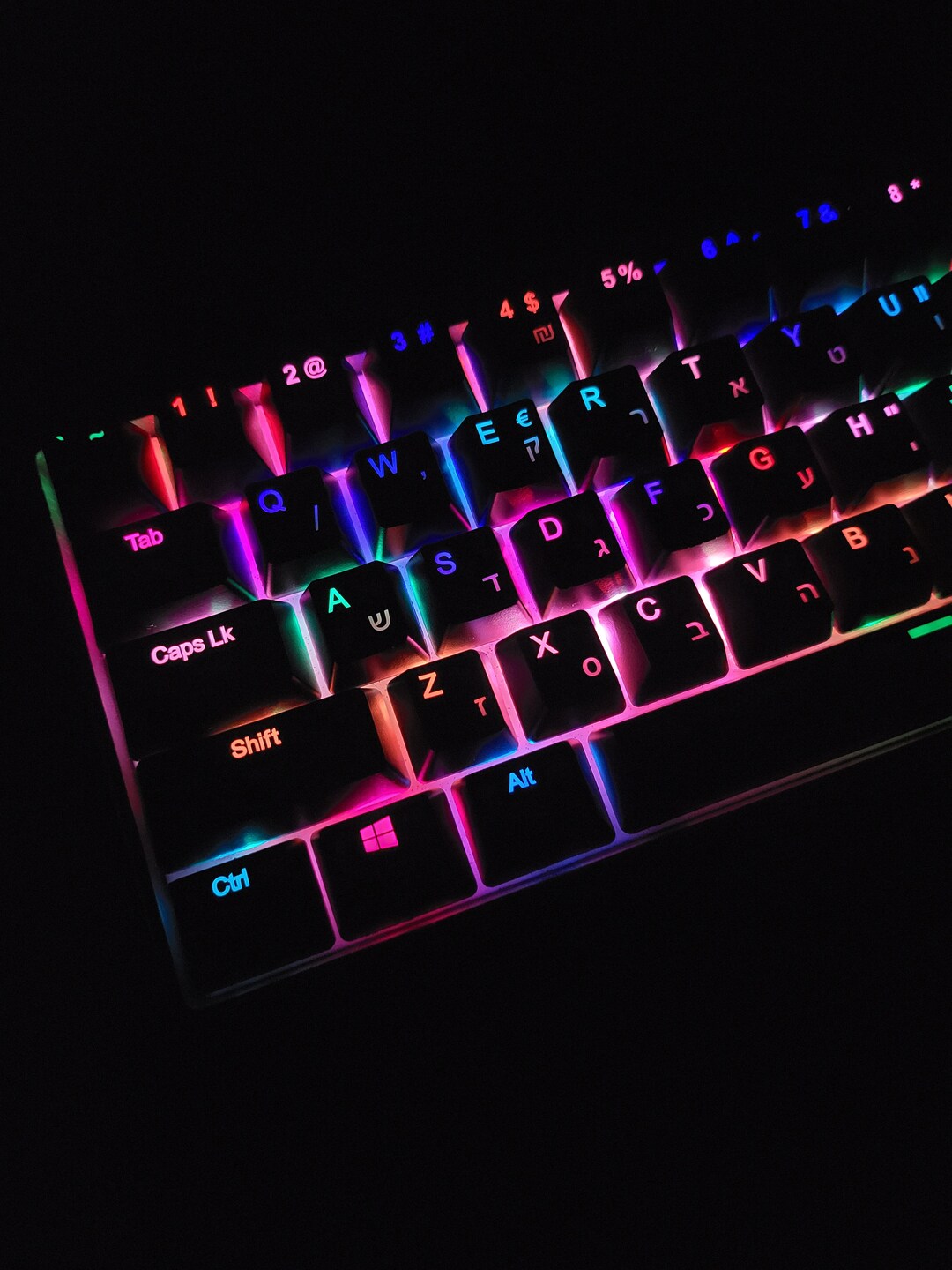 English & Hebrew Dual Languages Backlit Keycaps Set for Mechanical ...