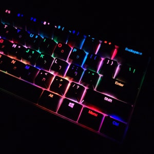 English & Hebrew Dual Languages Backlit Keycaps Set for Mechanical ...