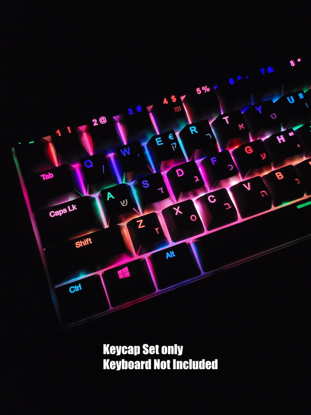 English & Hebrew Dual Languages Backlit Keycaps Set for Mechanical ...