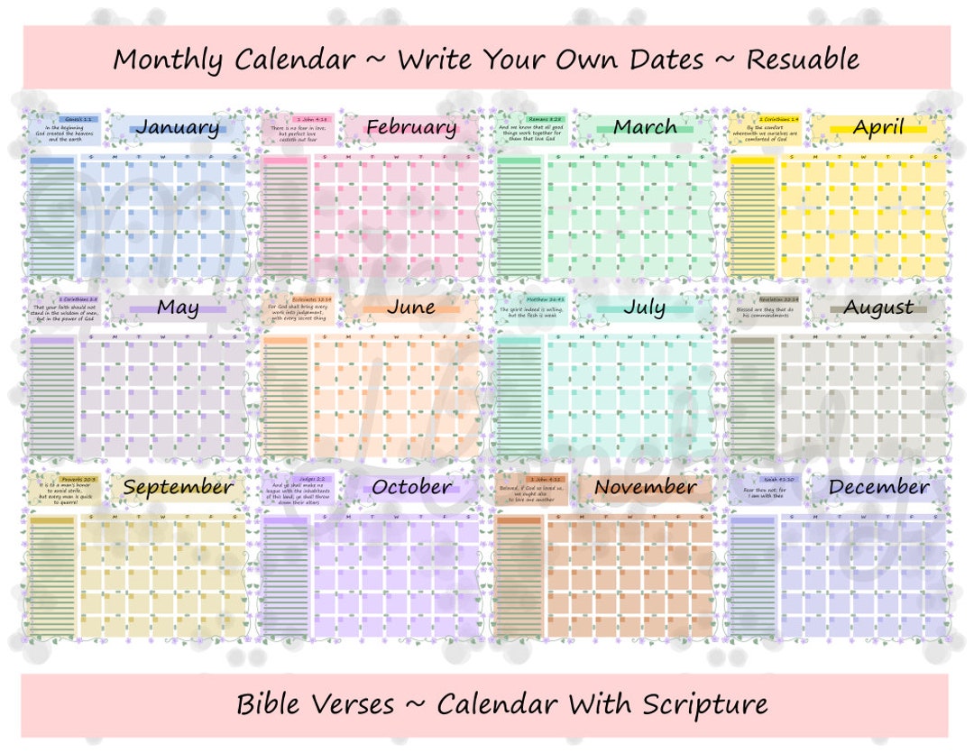 PDF~ Blank Scripture Calendar Without Dates~ Monthly Calendar With ...