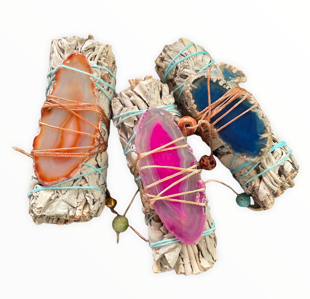 Sage Wrapped With an Agate Slice - Etsy