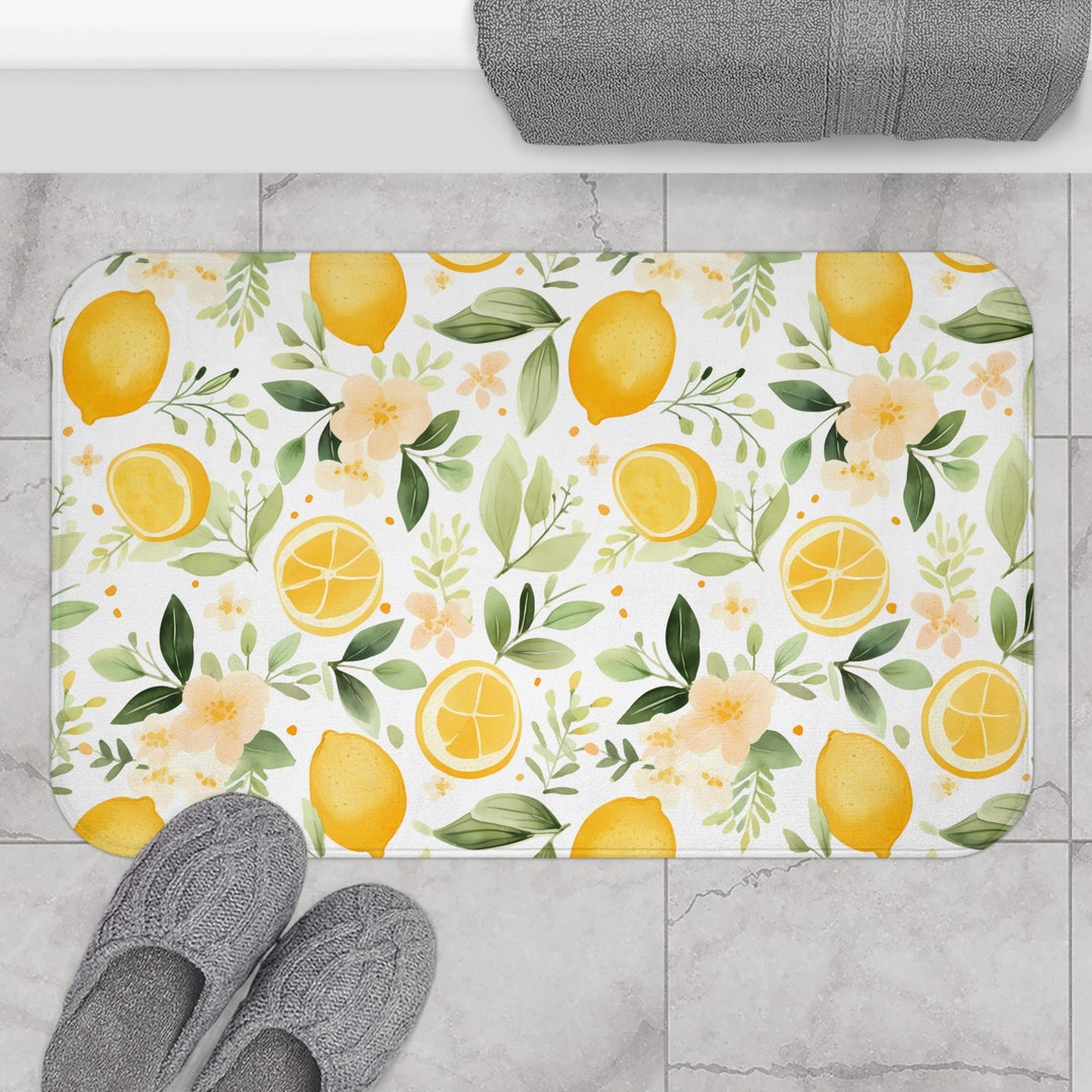 Lemon Bath Mat Plush Bath Mat Farmhouse Bath Rugs and Mats - Etsy
