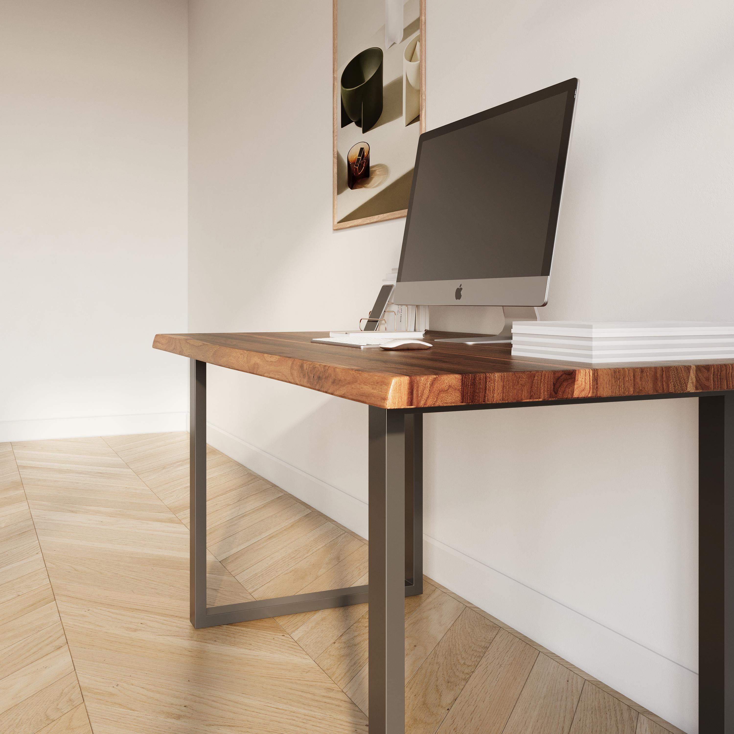 Desk U Shaped Legs, Live Edge Desk, Wood Desk, Dark Walnut, Modern Desk ...