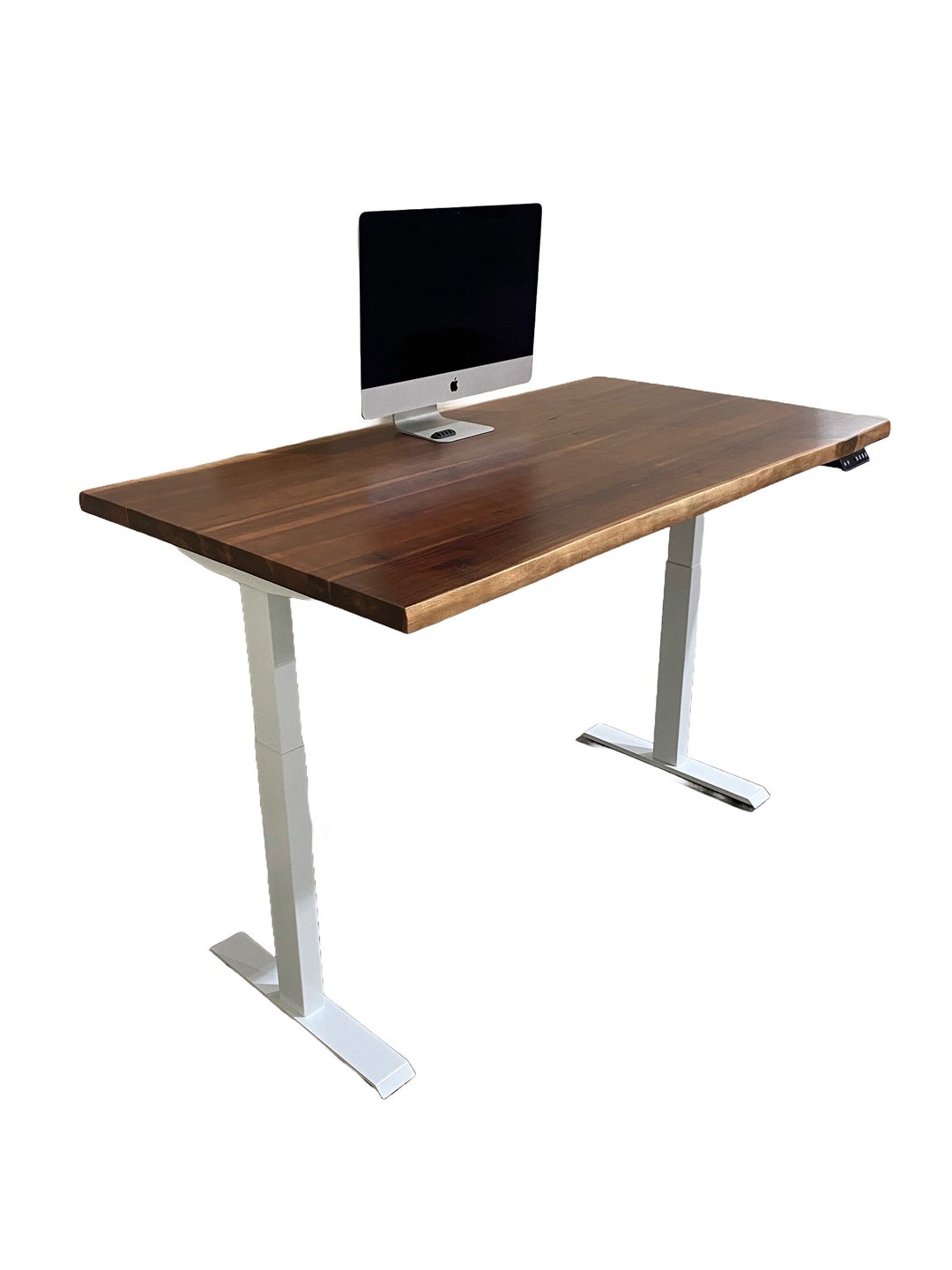 Standing Desk White Frame, Walnut Wood Stand-up Desk, Live Edge ...