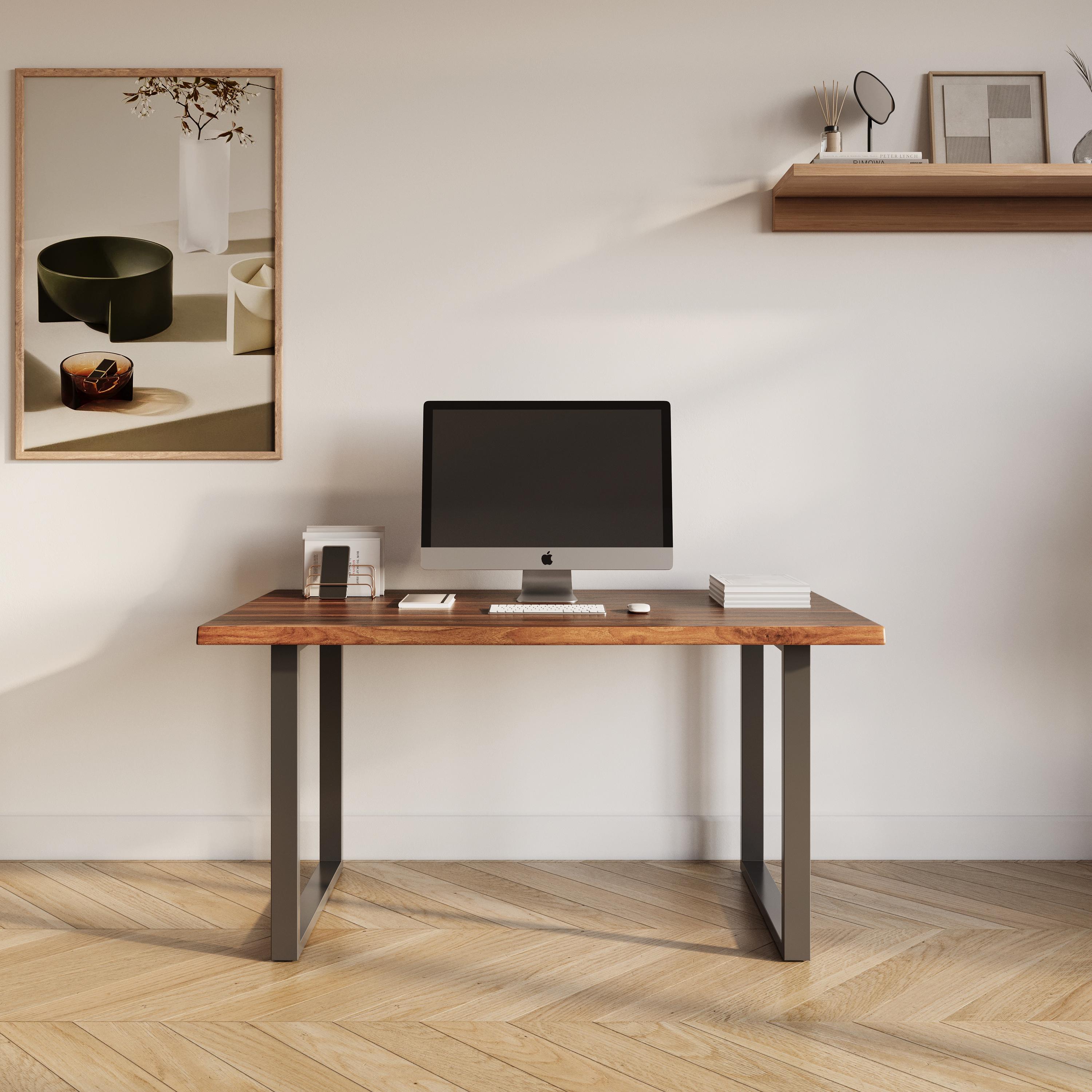 Desk U Shaped Legs, Live Edge Desk, Wood Desk, Dark Walnut, Modern Desk ...