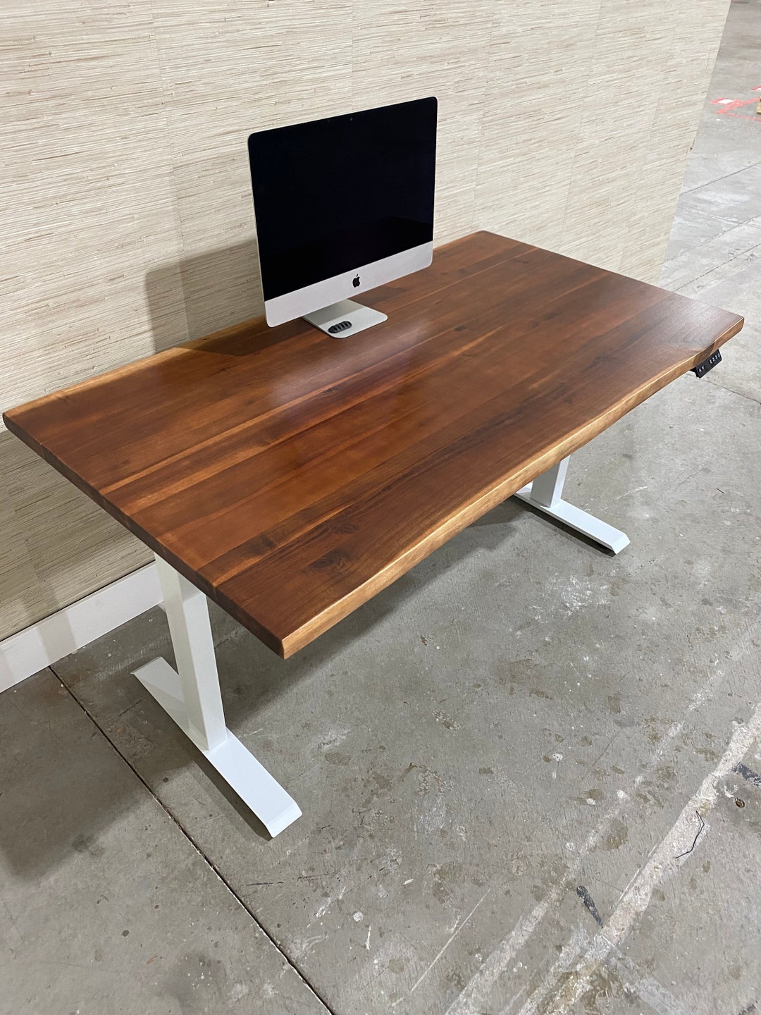 Standing Desk White Frame, Walnut Wood Stand-up Desk, Live Edge ...