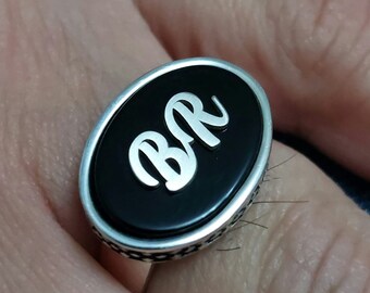 Onyx Initial Ring - Etsy