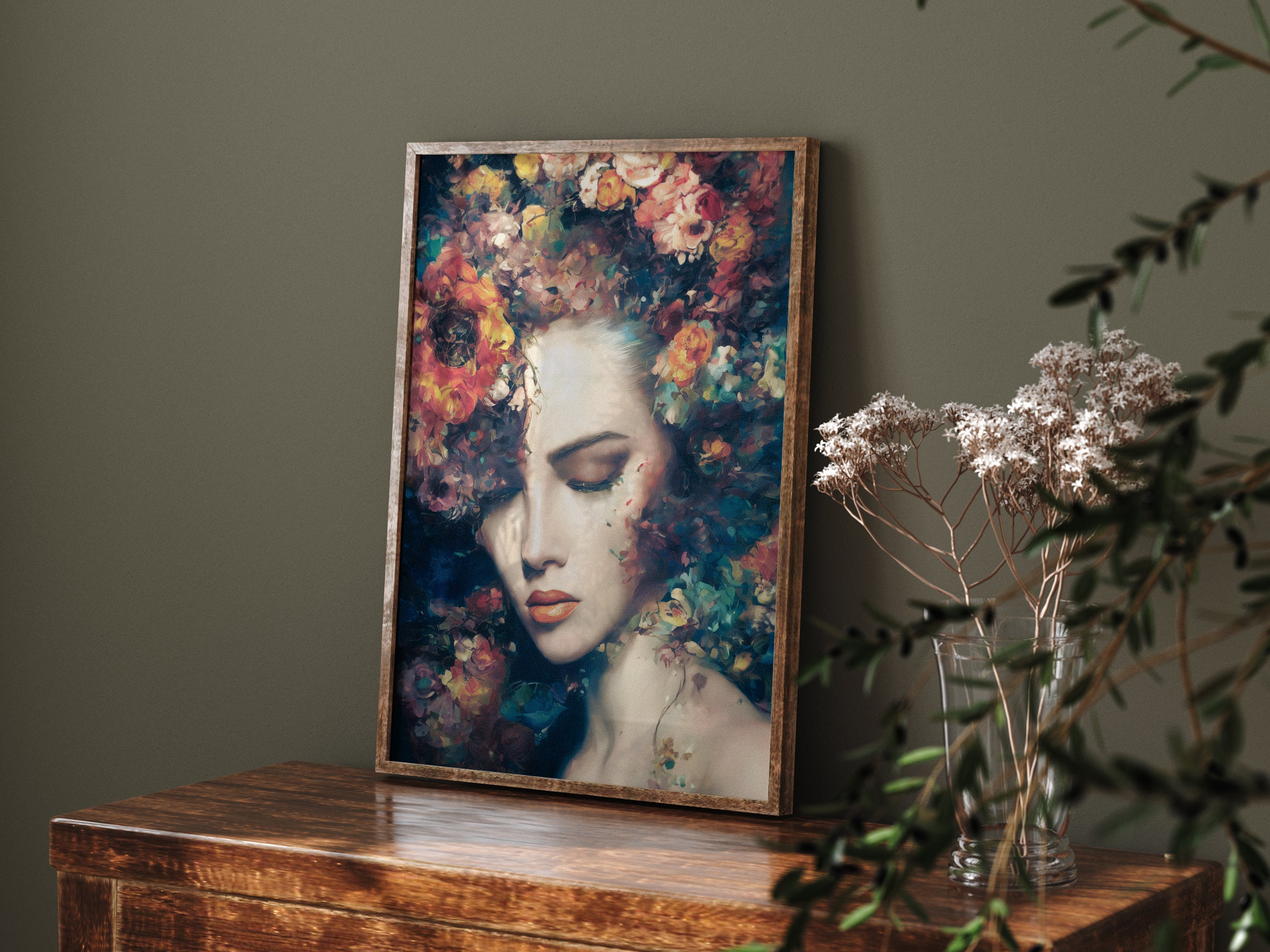 Portrait Painting Female Flower Print Woman Portrait Print - Etsy UK