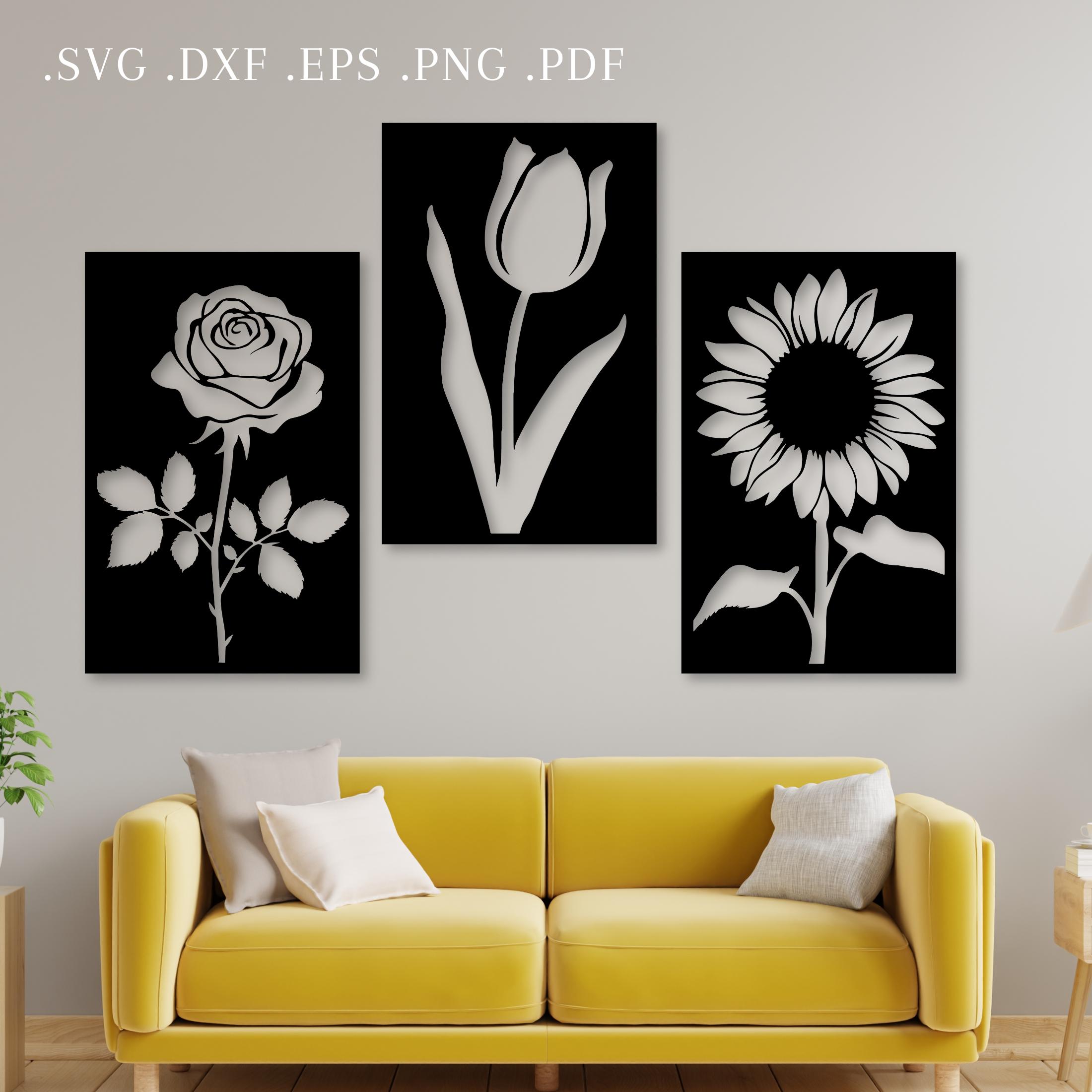 Flowers Wall Art Dxf , Svg, Eps, Png and Pdf | Flowers Panels for ...