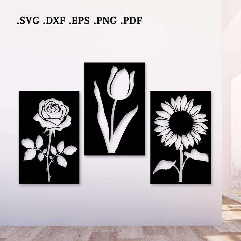 Flowers Wall Art Dxf , Svg, Eps, Png and Pdf | Flowers Panels for ...