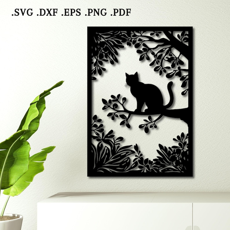 Black Cat Metal Wall Art Svg , Dxf, Eps, Png and Pdf | Cat Panel Laser ...