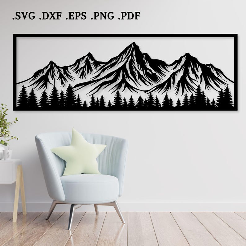 Mountains Metal Wall Art Svg, Dxf, Eps, Png | Mountains Panel Laser Cut ...