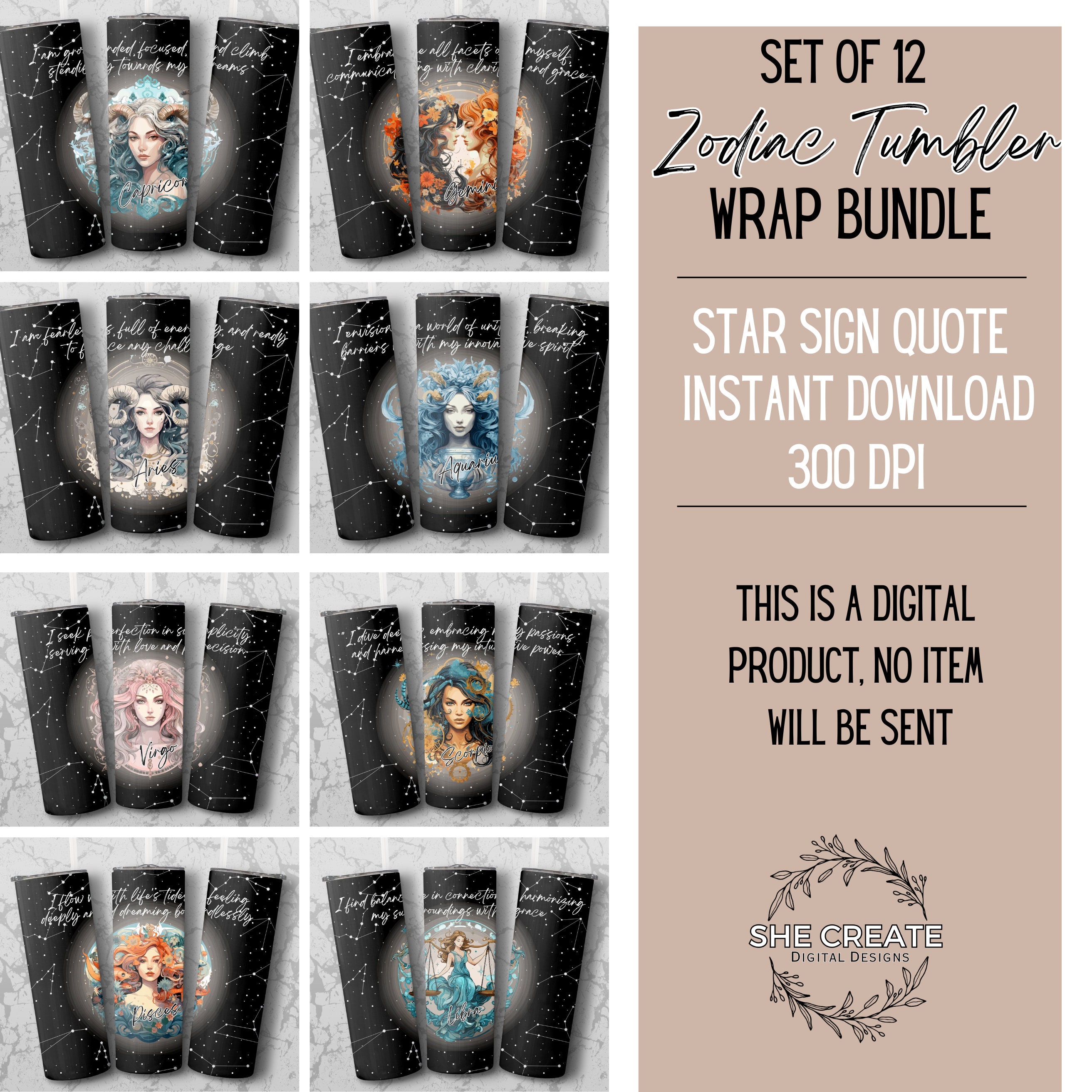 Celestial Zodiac Bundle: Star Sign Tumbler Wraps 20oz Sublimation ...