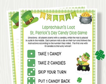 St. Patrick's Day Candy Dice Game, Printable Patrick's Day Game for ...