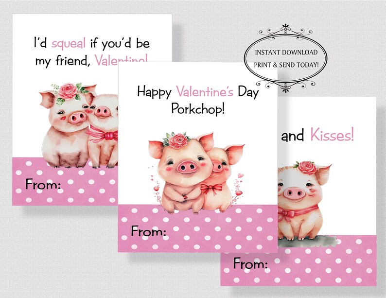 PRINTABLE CLASSROOM VALENTINE Cards , Cute Pink Pig Valentine Cards for ...