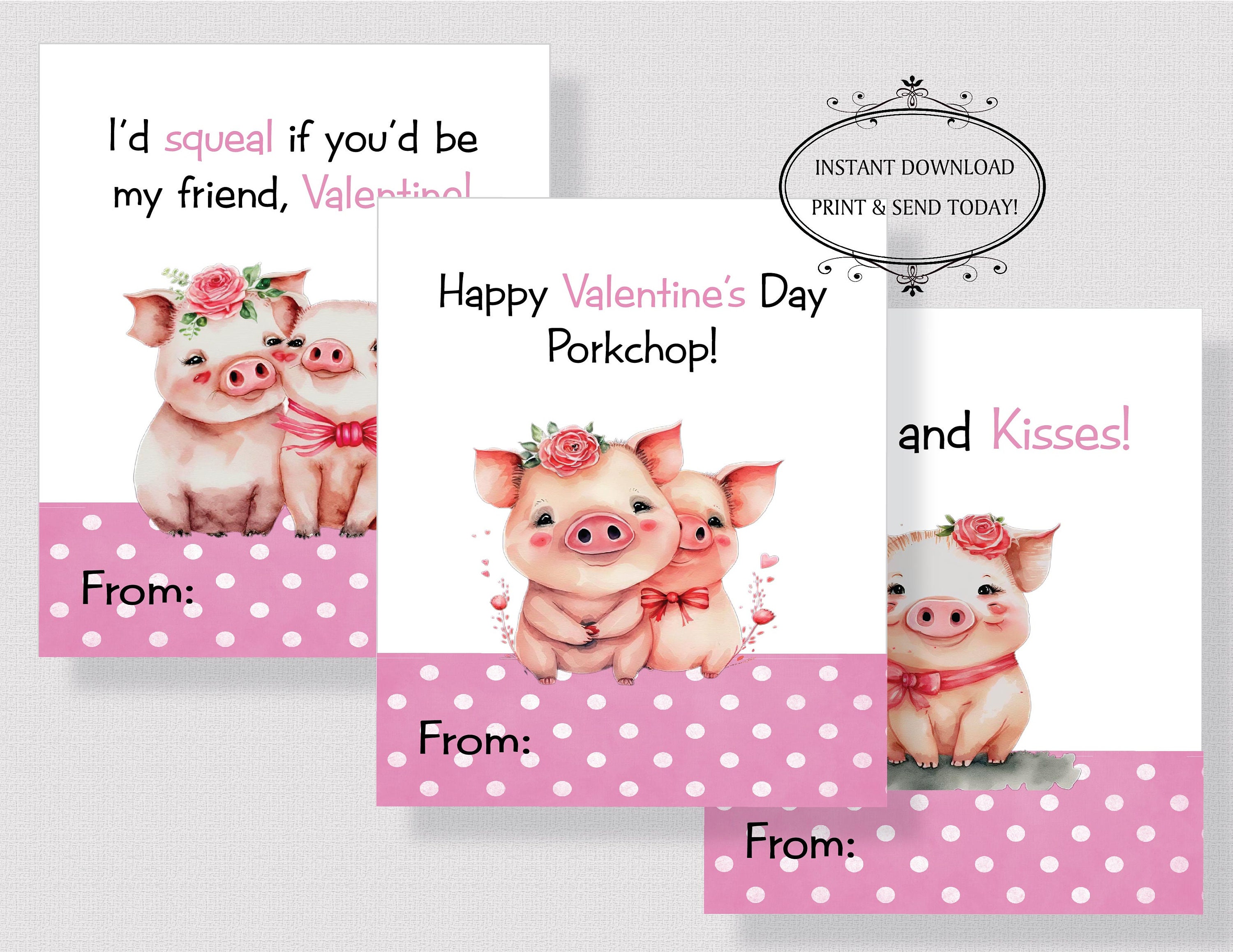 PRINTABLE CLASSROOM VALENTINE Cards , Cute Pink Pig Valentine Cards for ...