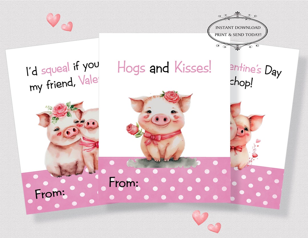 PRINTABLE CLASSROOM VALENTINE Cards , Cute Pink Pig Valentine Cards for ...