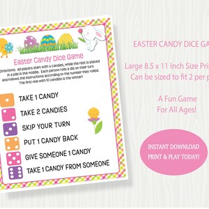 EASTER CANDY DICE Game, Printable Easter Game for Kids, Classroom Game ...