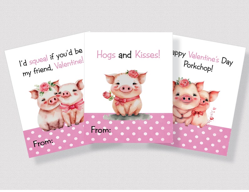 PRINTABLE CLASSROOM VALENTINE Cards , Cute Pink Pig Valentine Cards for ...