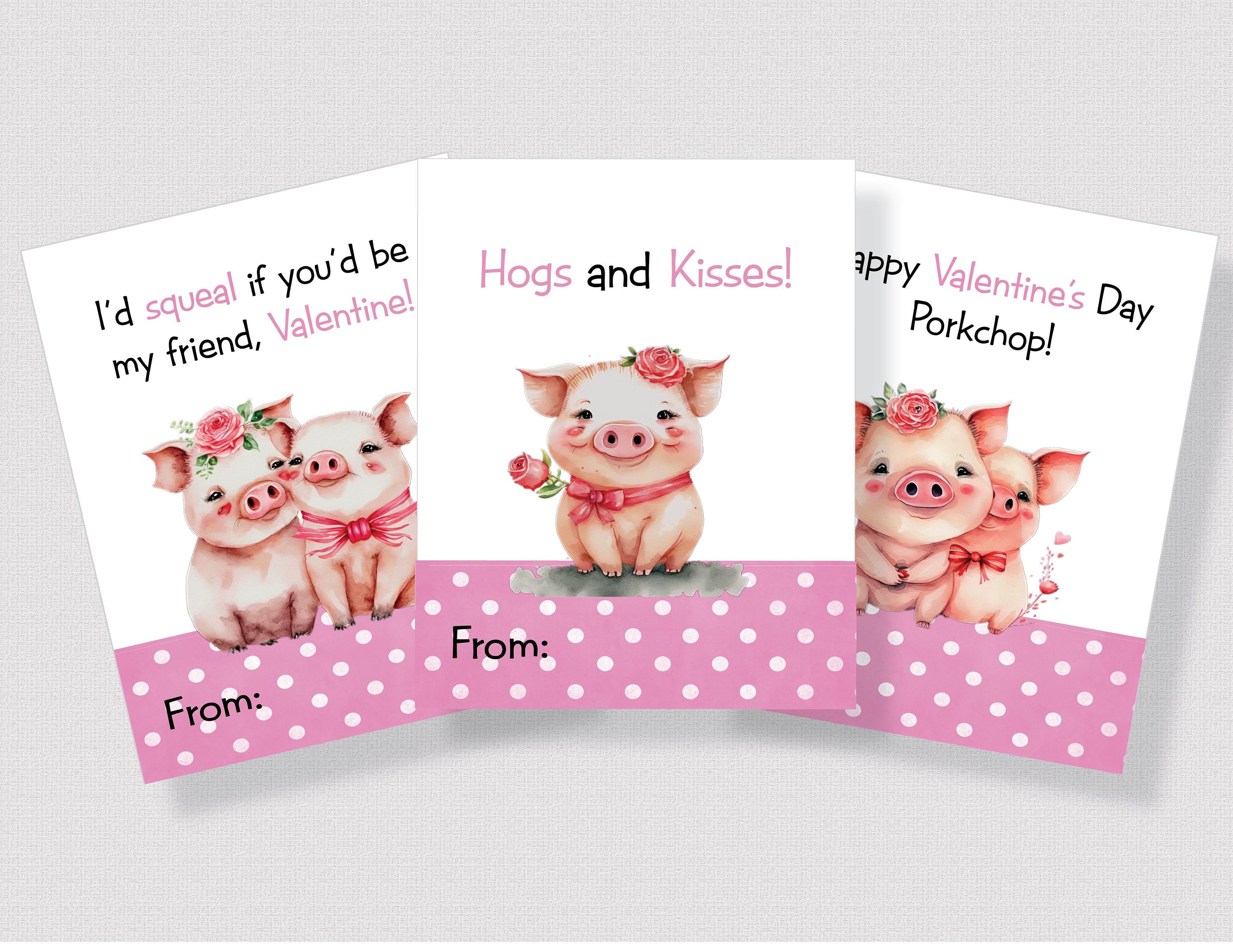 PRINTABLE CLASSROOM VALENTINE Cards , Cute Pink Pig Valentine Cards for ...
