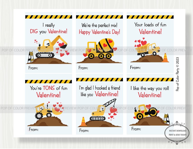 PRINTABLE CONSTRUCTION CLASSROOM Valentine Cars, Construction Trucks ...
