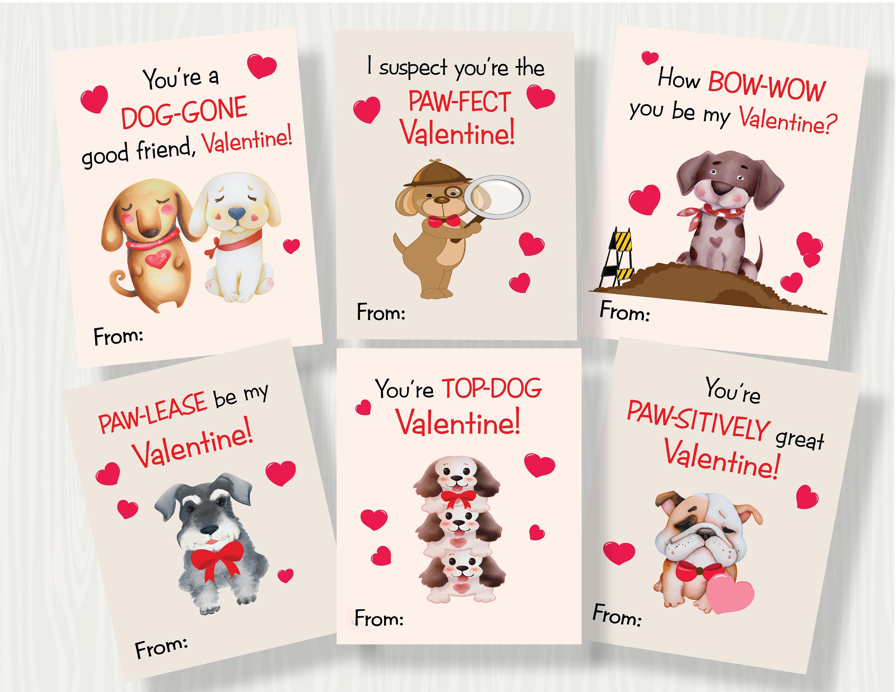 PRINTABLE DOG VALENTINE Cards, Printable Puppy Valentine Cards for Kids ...