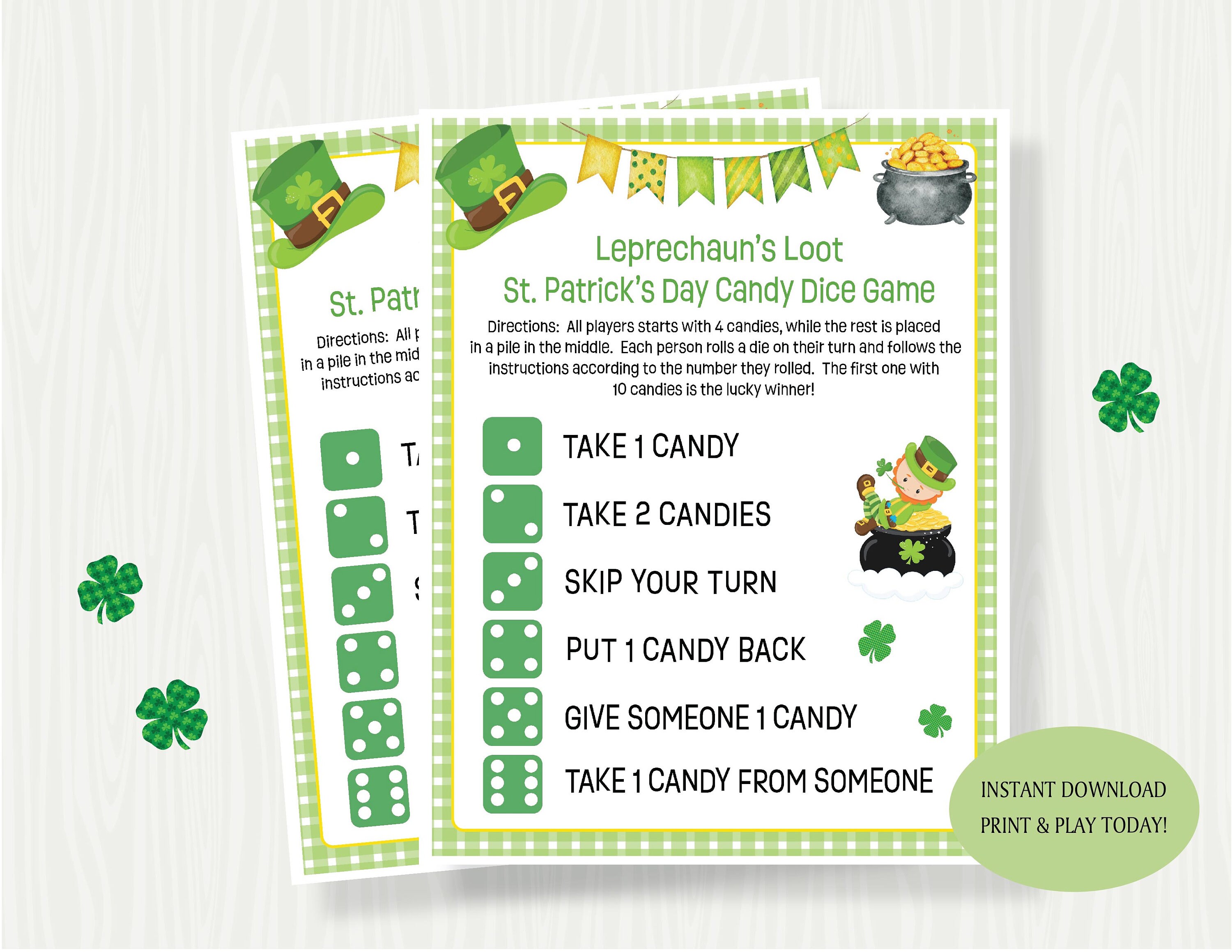ST. PATRICK'S DAY Candy Dice Game, Printable Game for Kids, Classroom ...