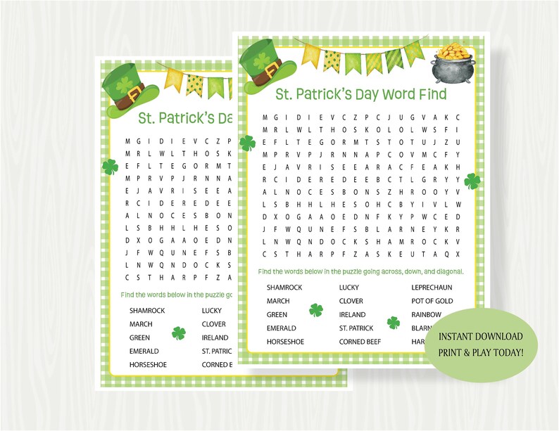 ST. PATRICK'S DAY Word Search Printable Game, St. Patrick's Day Word ...