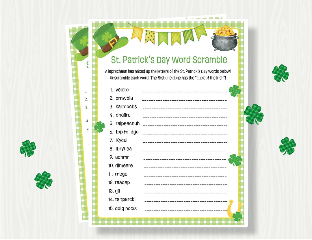 ST. PATRICK'S DAY Word Scramble Game, Word Scramble Printable Activity ...