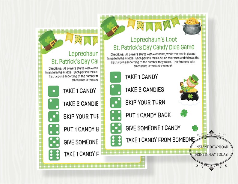 ST. PATRICK'S DAY Candy Dice Game, Printable Game for Kids, Classroom ...