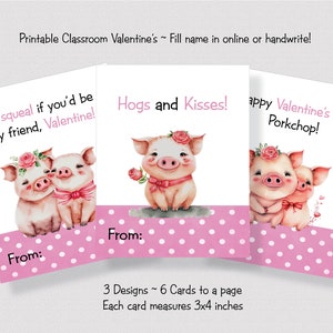 PRINTABLE CLASSROOM VALENTINE Cards , Cute Pink Pig Valentine Cards for ...