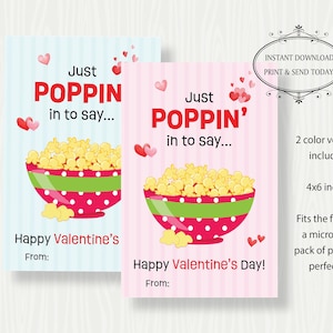 PRINTABLE POPCORN VALENTINES Day Cards, Popcorn Valentine for Kids ...