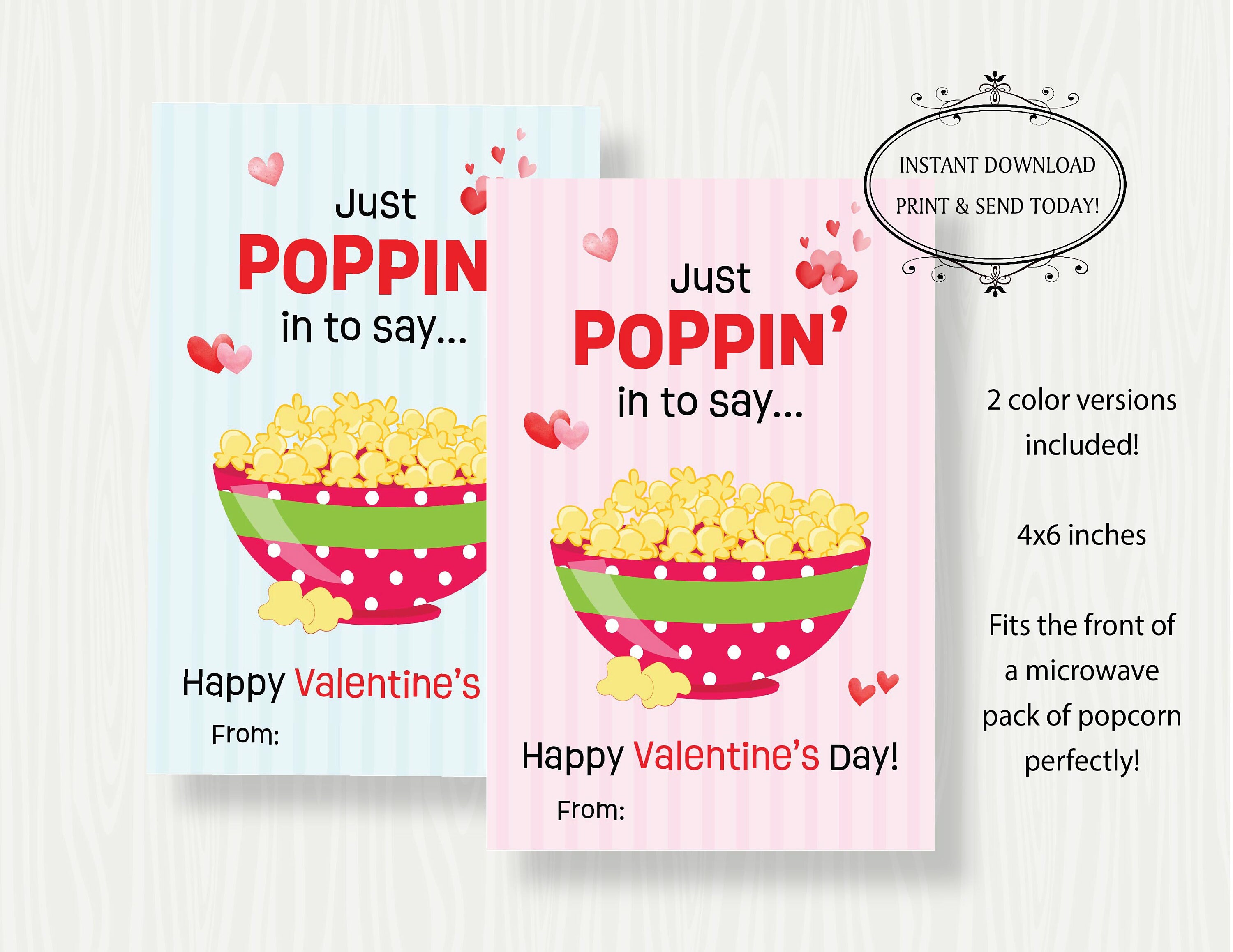 PRINTABLE POPCORN VALENTINES Day Cards, Popcorn Valentine for Kids ...