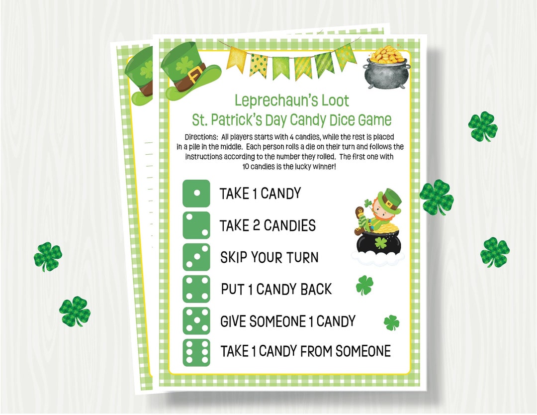 ST. PATRICK'S DAY Candy Dice Game, Printable Game for Kids, Classroom ...