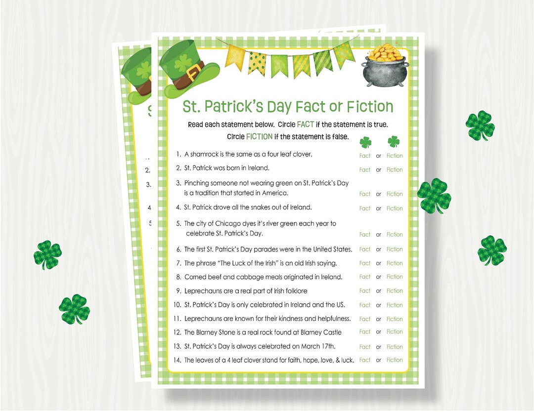 ST. PATRICK'S DAY Trivia Game Activity, Printable Fact or Fiction ...