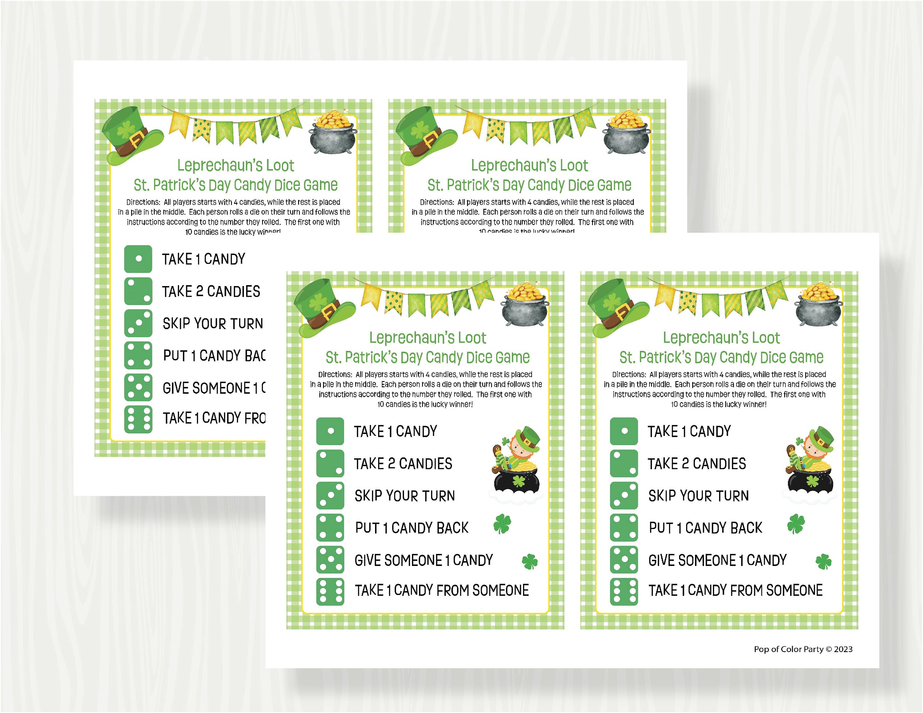 ST. PATRICK'S DAY Candy Dice Game, Printable Game for Kids, Classroom ...