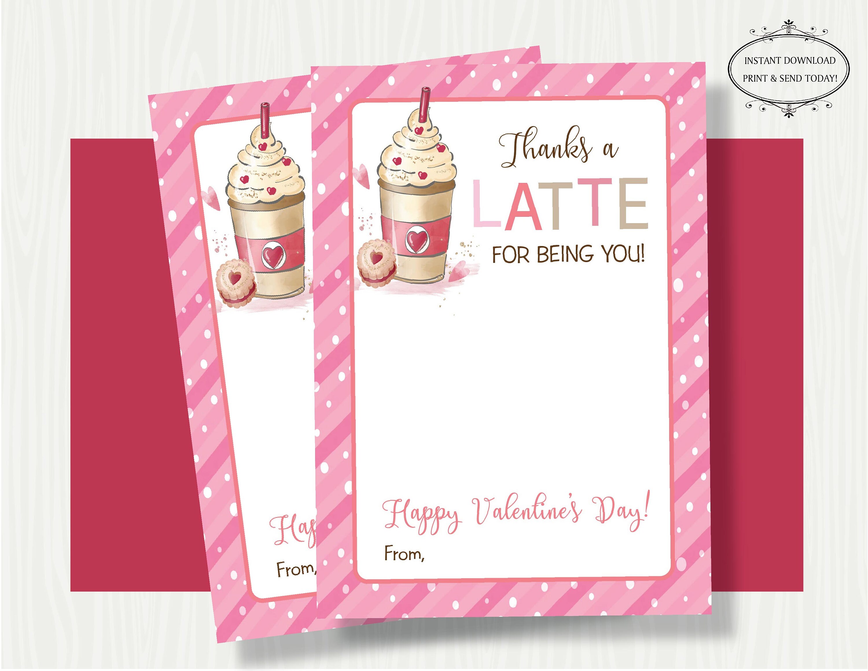 PRINTABLE VALENTINE'S DAY Coffee Gift Card Holder, Thanks a Latte ...