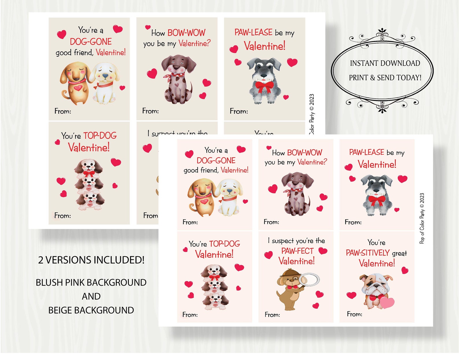 PRINTABLE DOG VALENTINE Cards, Printable Puppy Valentine Cards for Kids ...