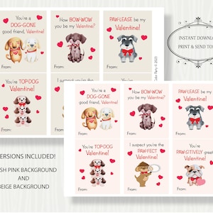 PRINTABLE DOG VALENTINE Cards, Printable Puppy Valentine Cards for Kids ...