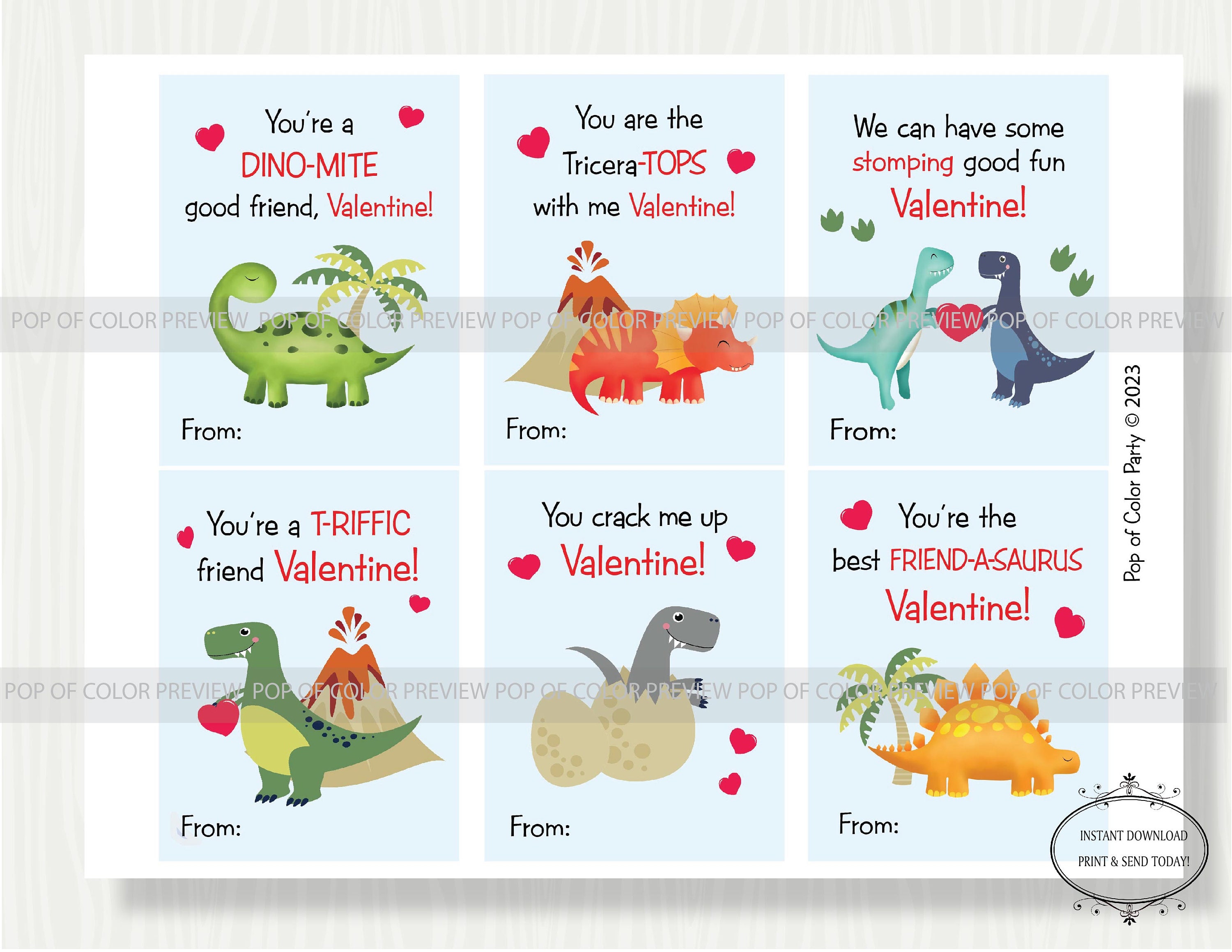 DINOSAUR VALENTINE CARDS, Printable Dinosaur Valentine Cards for Kids ...