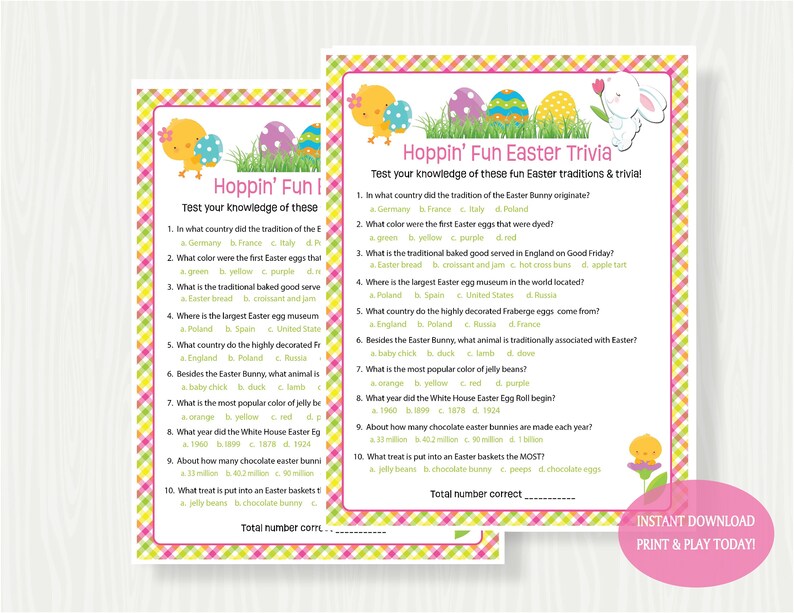 EASTER TRIVIA GAME Printable, Printable Trivia Activity for Easter, Fun ...