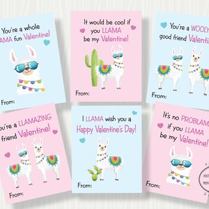 LLAMA VALENTINE CARDS, Printable Llama Valentine Cards for Kids, Fun ...