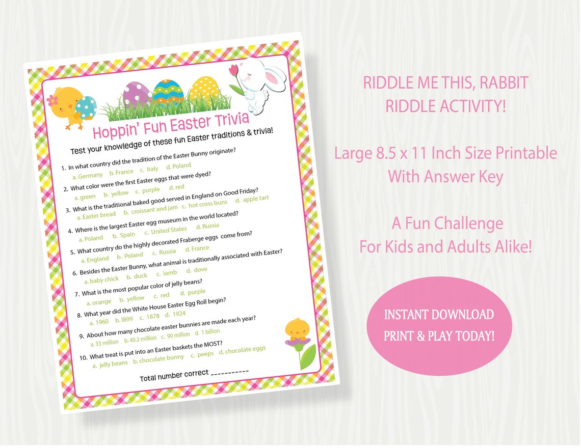 EASTER TRIVIA GAME Printable, Printable Trivia Activity for Easter, Fun ...