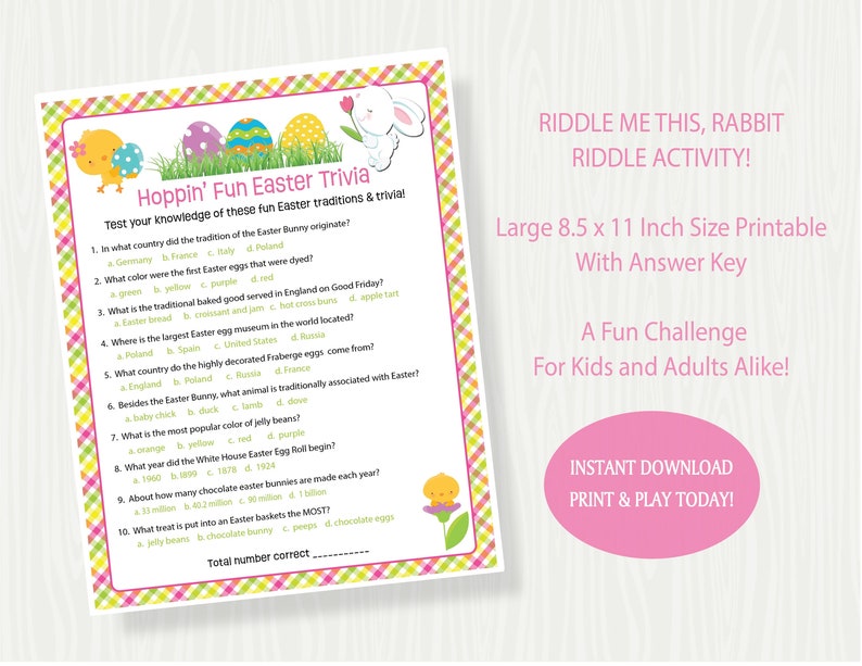 EASTER TRIVIA GAME Printable, Printable Trivia Activity for Easter, Fun ...