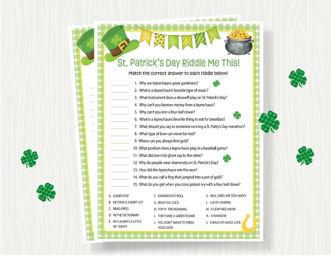 ST. PATRICK'S DAY Riddle Game Activity, Printable Game for Kids ...