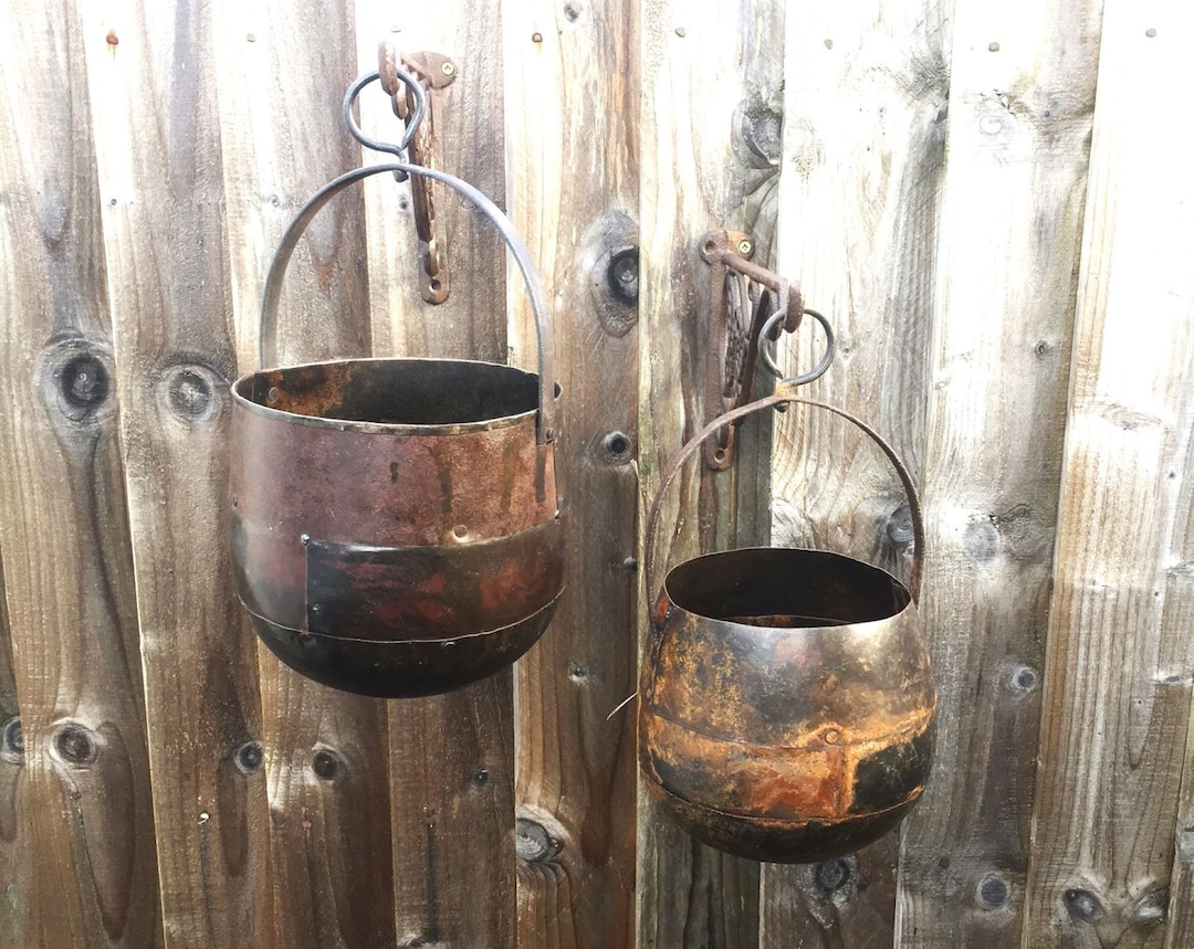 Reclaimed Metal Indian Well Water Pot Hanging Planter With Bracket - Etsy